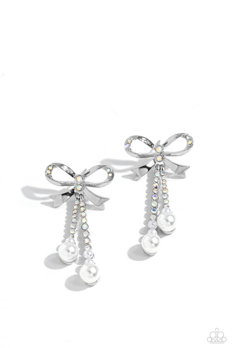 Paparazzi Accessories: Bodacious Bow - Multi Iridescent Pearl Earrings ...
