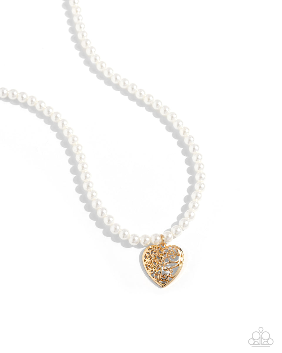 Paparazzi Accessories: Filigree Infatuation - Gold Pearl Necklace ...