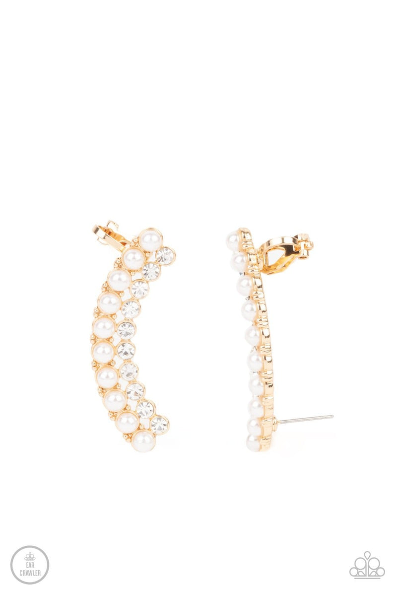 Paparazzi Accessories: Doubled Down On Dazzle - Gold Pearl Ear Crawler ...