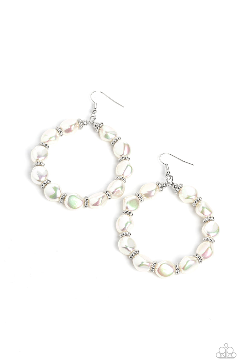Paparazzi Accessories: The PEARL Next Door - White Iridescent Earrings ...